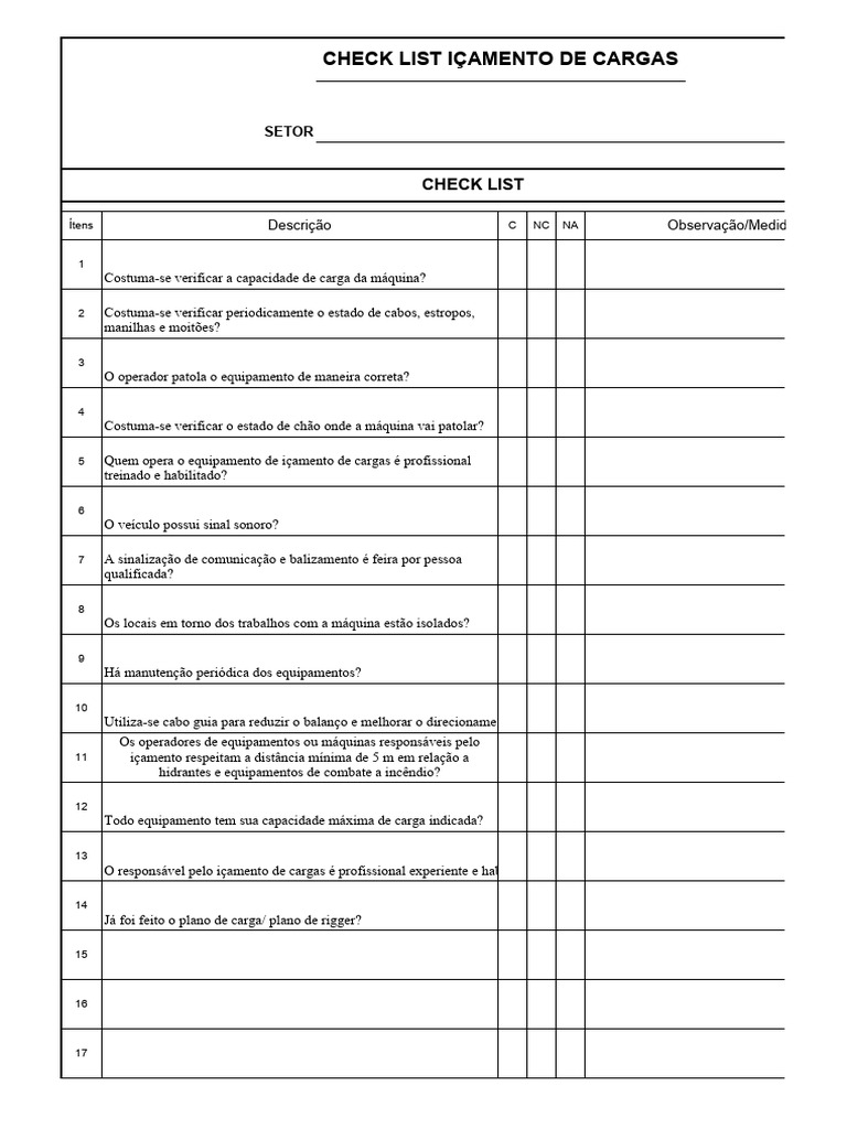 Check List Serviços Içamentos de Cargas | PDF