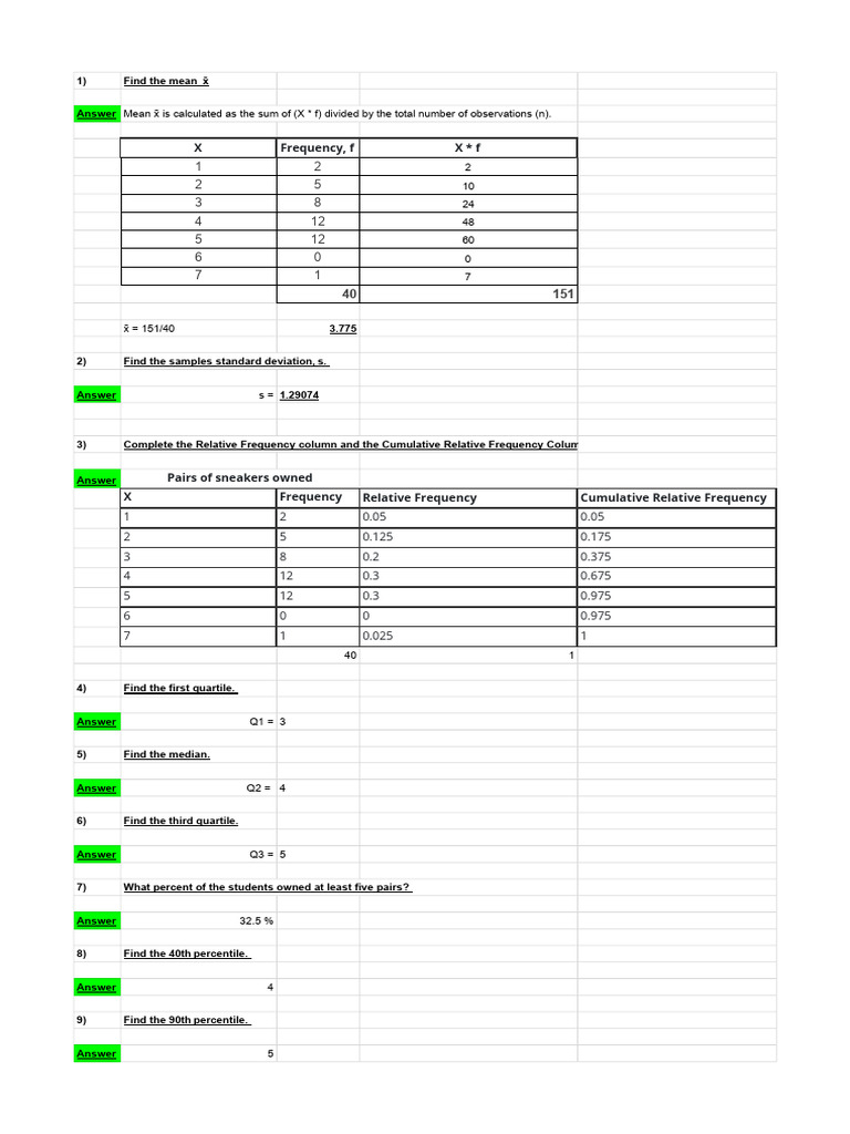 Statistical Analysis of Sneaker Ownership | PDF | Percentile ...
