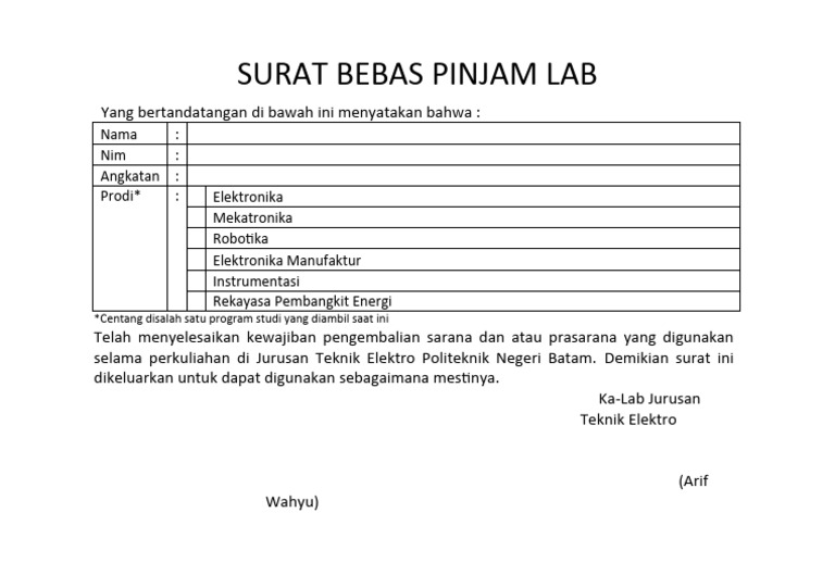 Format Surat Bebas Lab | PDF