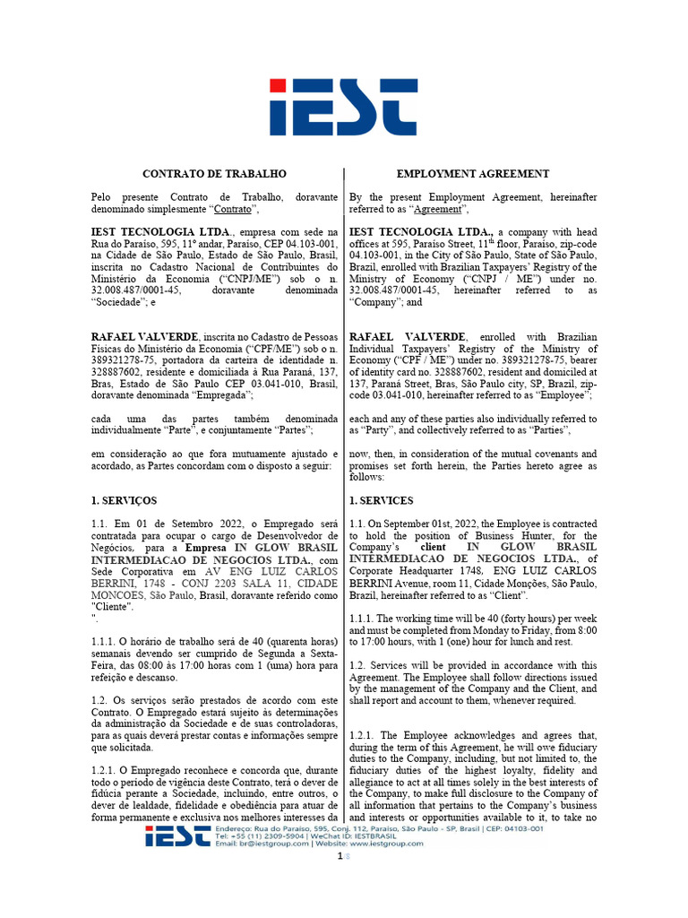 Contrato e Documentos Complementares - Admissão - Shein | PDF | Business | Economias