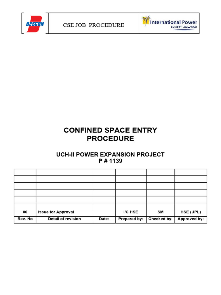 Confined Space Entry Procedure UCH II | PDF | Safety | Occupational ... Confined Space Entry Procedure UCH II | PDF | Safety | Occupational ...