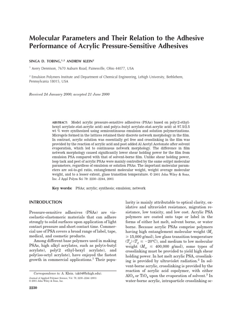 J of Applied Polymer Sci - 2001 - Tobing - Molecular Parameters and ...
