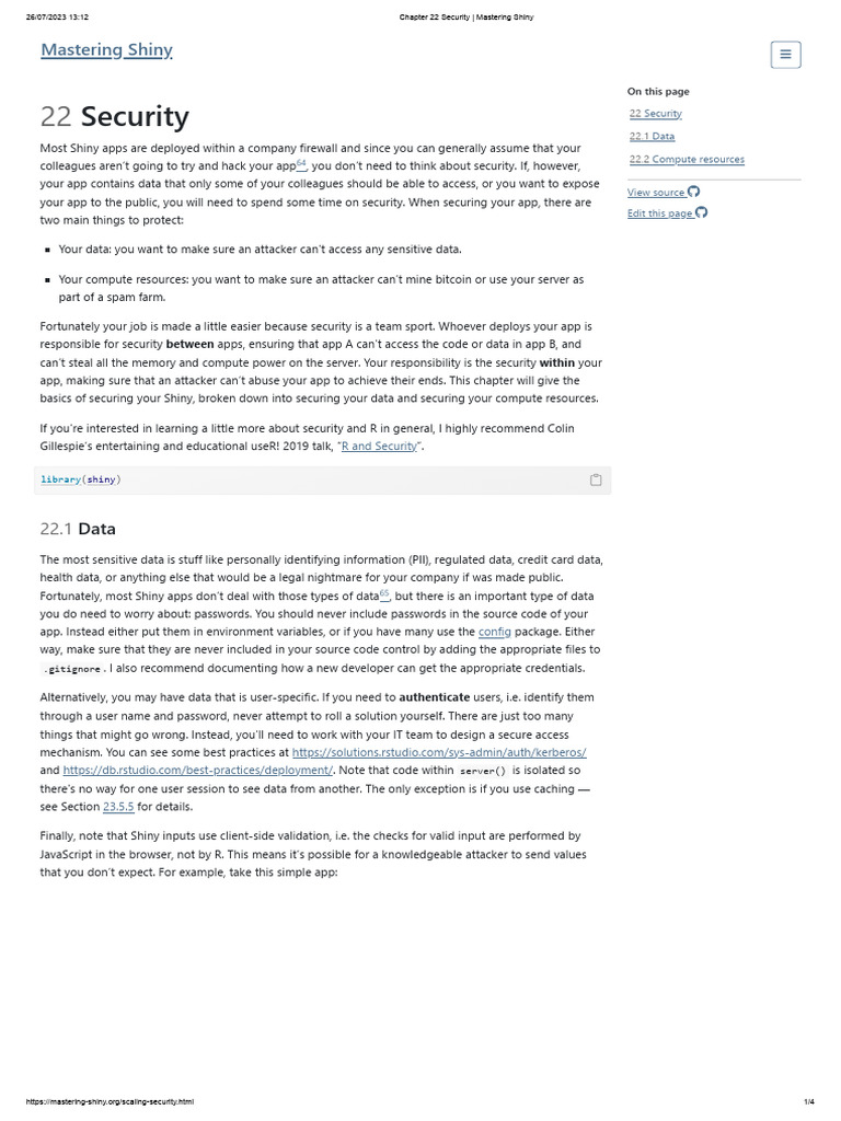 Chapter 22 Security - Mastering Shiny | PDF | Computing | Software Engineering