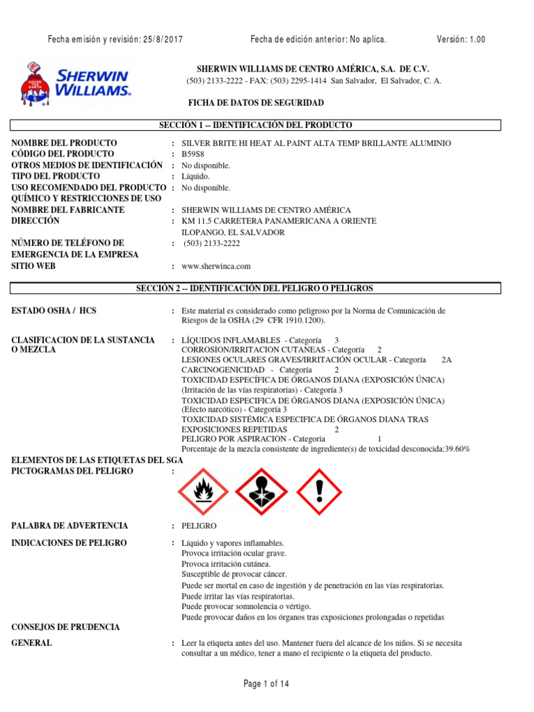 FDS-Silver Brite Aluminum Paint #1000 | PDF | Agua | Contaminación