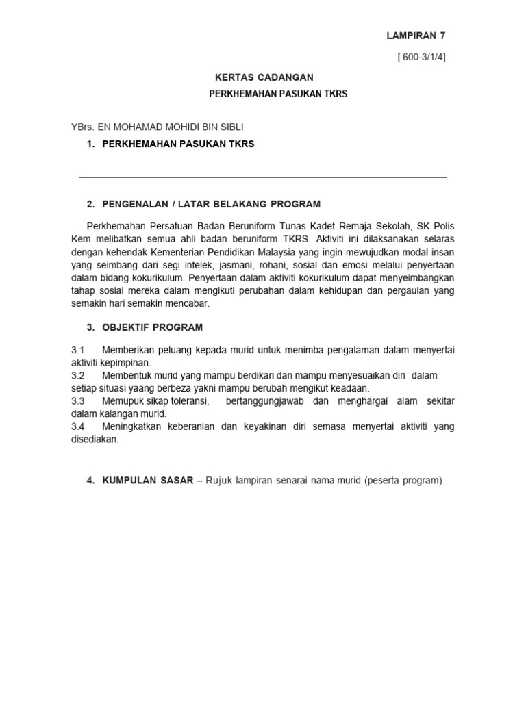 Kertas Kerja Perkhemahan TKRS - 2022 | PDF
