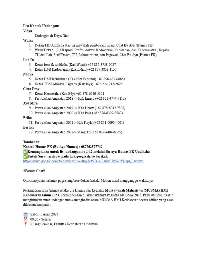 Chat Undangan MUSMA HMJK 2023 | PDF