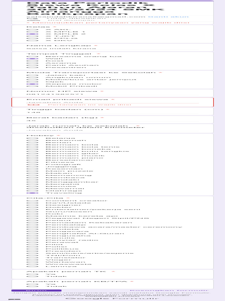 Data Periodik Siswa Kelas X Tahun Ajaran 20232024 SMK Airlangga Balikpapan | PDF