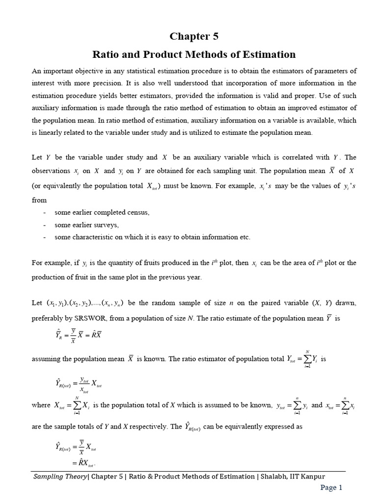 Chapter5 Sampling Ratio Method Estimation Pdf Estimator Mean