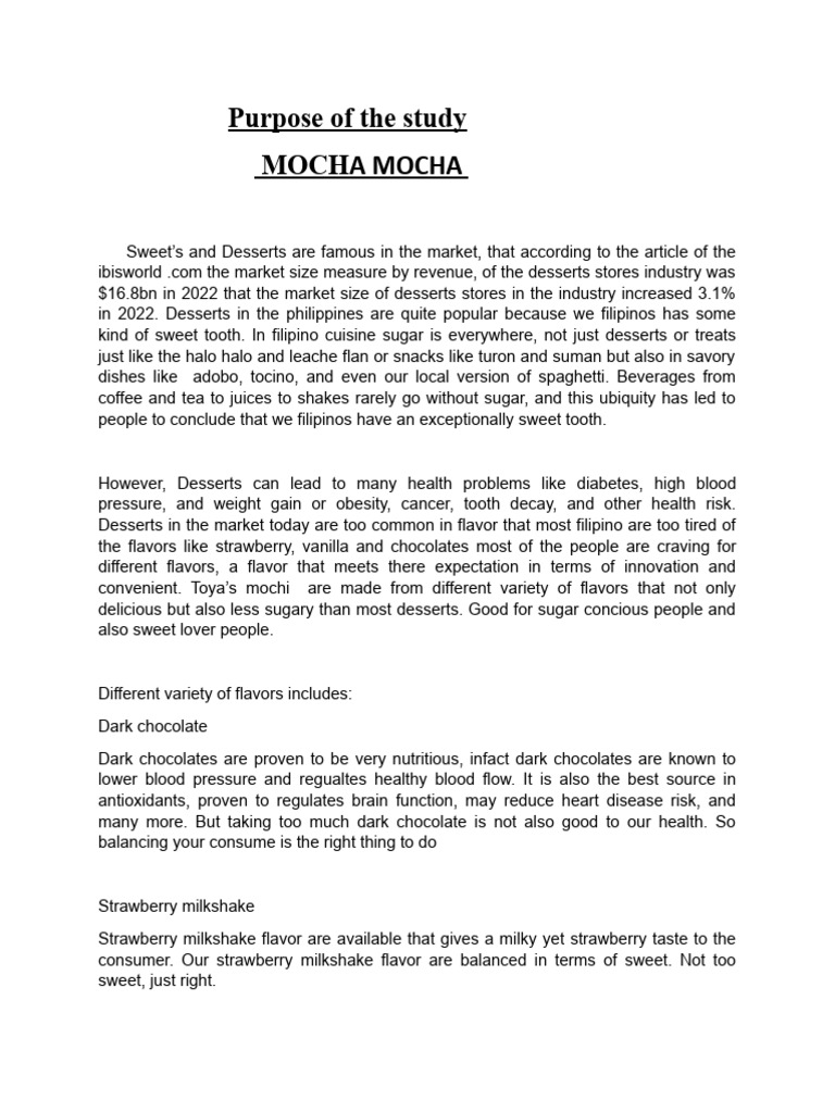 Entrep Market Analysis - Purpose of The Study | PDF | Desserts | Food ...