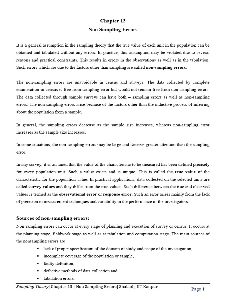 Chapter13 Sampling Non Sampling Errors | PDF | Bias Of An Estimator ... Chapter13 Sampling Non Sampling Errors | PDF | Bias Of An Estimator ...