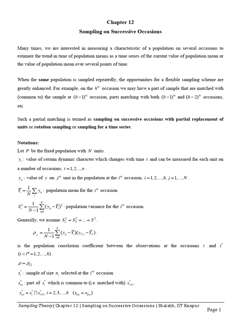 Chapter12 Sampling Successive Occasions Pdf Estimator Variance