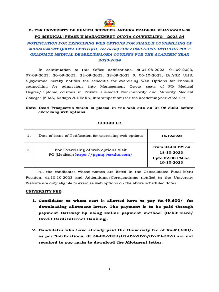 PG (Medical) MQ 2023-24 - Phase-II Web Options Notification | PDF | Service Industries