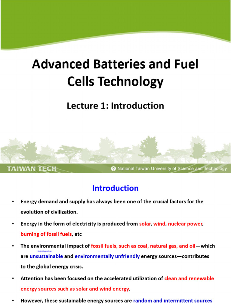 Advanced Batteries and Fuel Cells Technology: Lecture 1: Introduction | PDF | Rechargeable ...