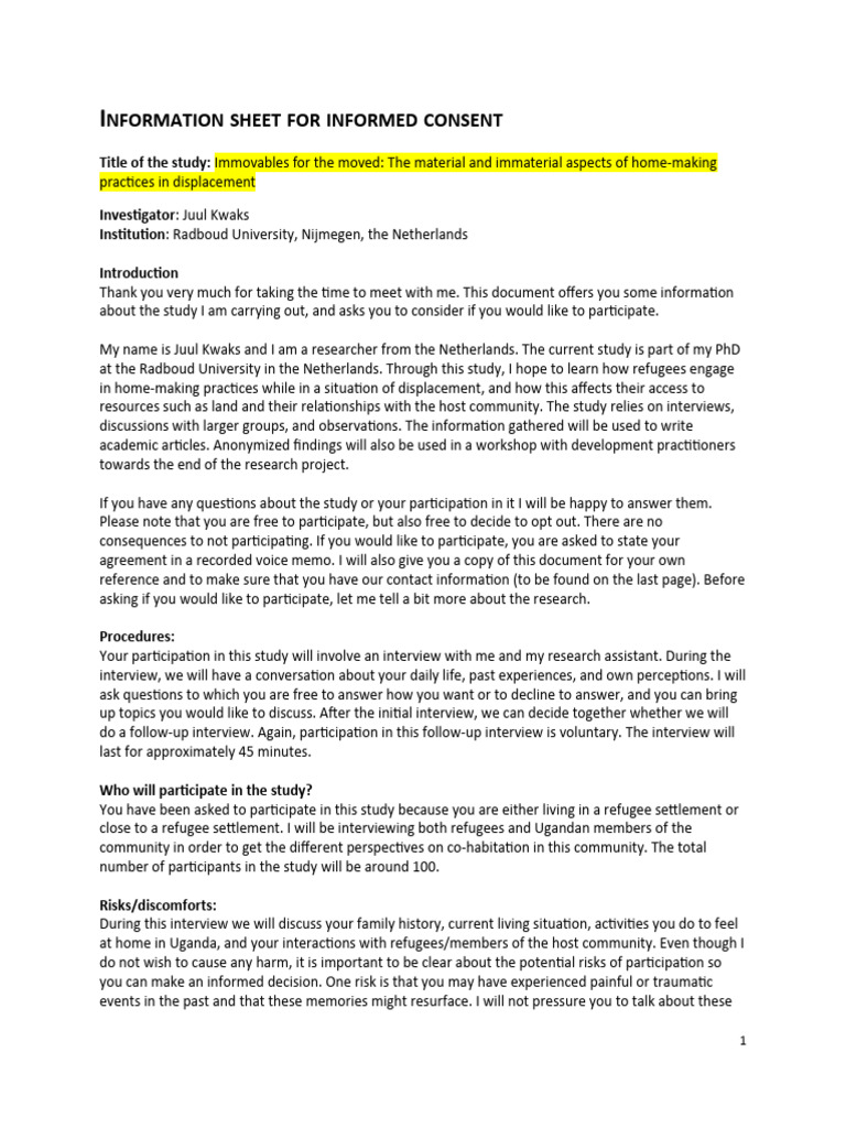 Information Sheet For Oral Informed Consent Interview - Juul Kwaks - v ...