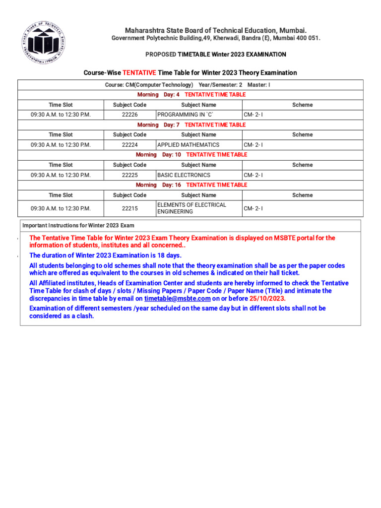 Back Log Timetable | PDF