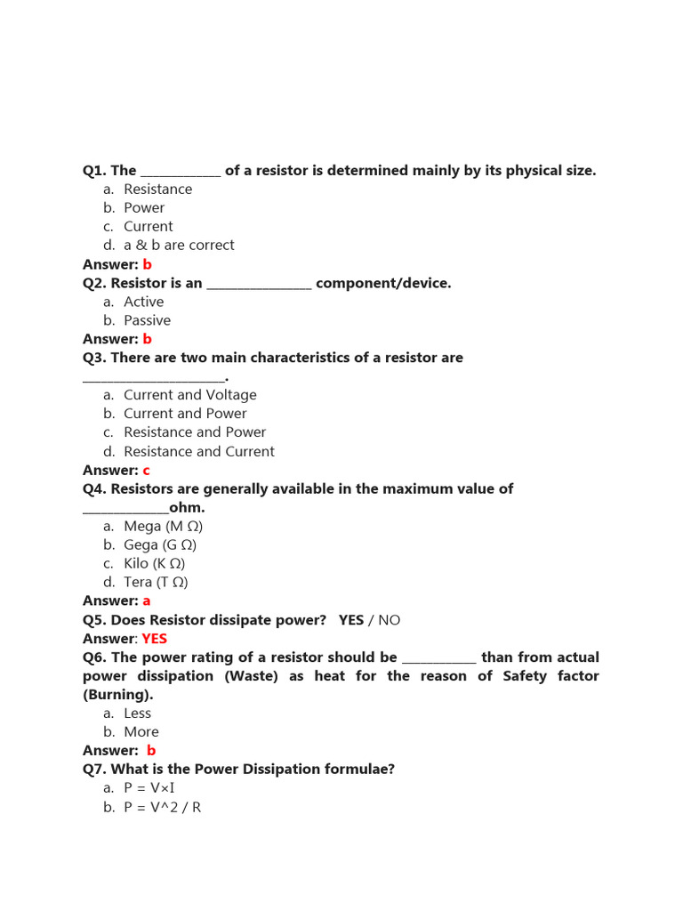 A 37 Notes On Resistors MCQ | PDF | Resistor | Electrical Resistance ...
