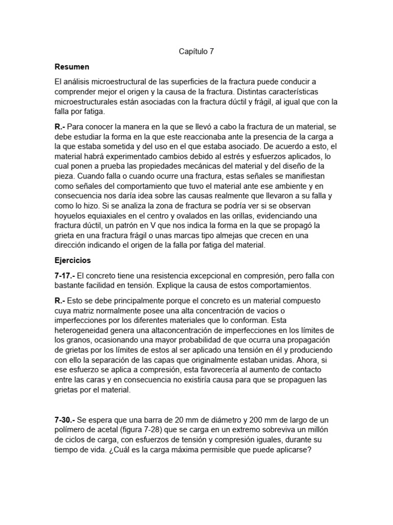 Capítulo 7 (Ejercicios) | PDF | Fractura | Fatiga (material)