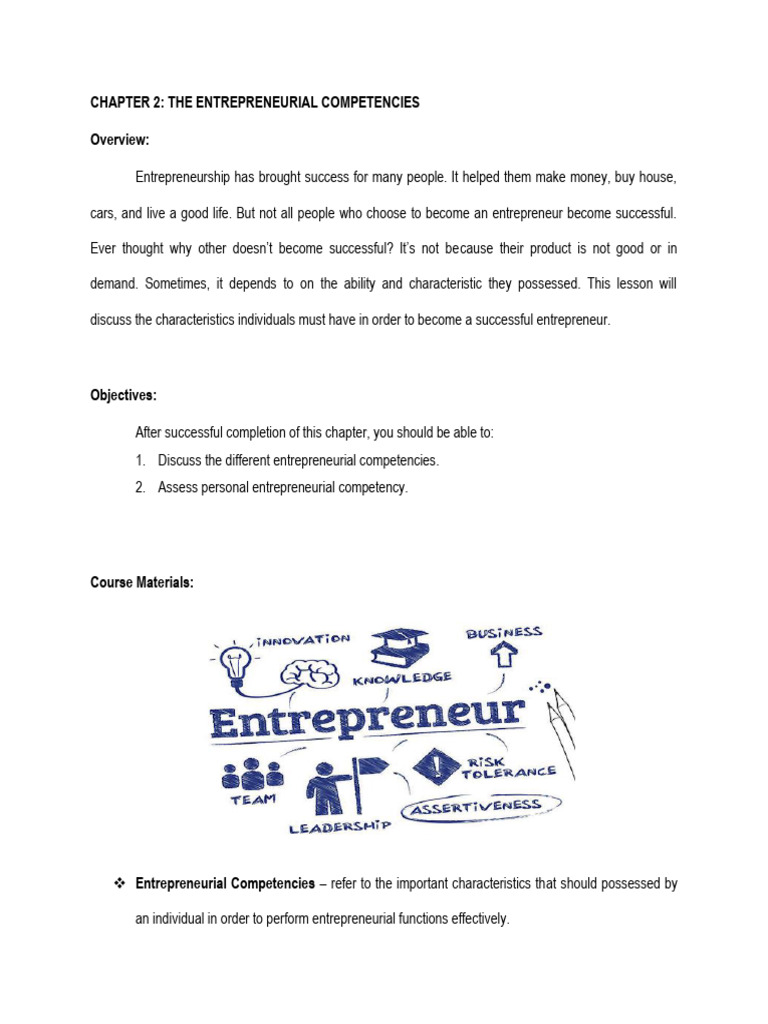 CHAPTER 2 - The Entrepreneurial Competencies | PDF | Entrepreneurship ...