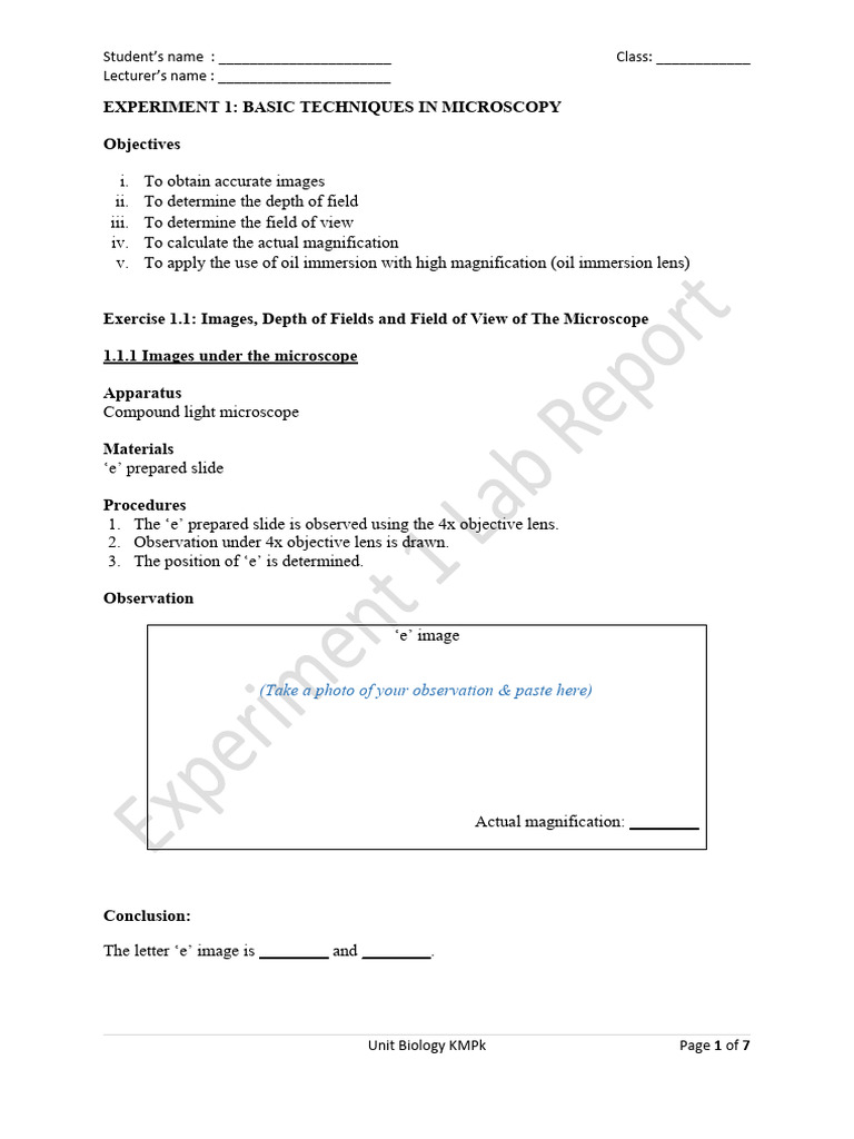 Lab Report Template - Exp1 SB015 2022 - Student's | PDF | Microscope ...