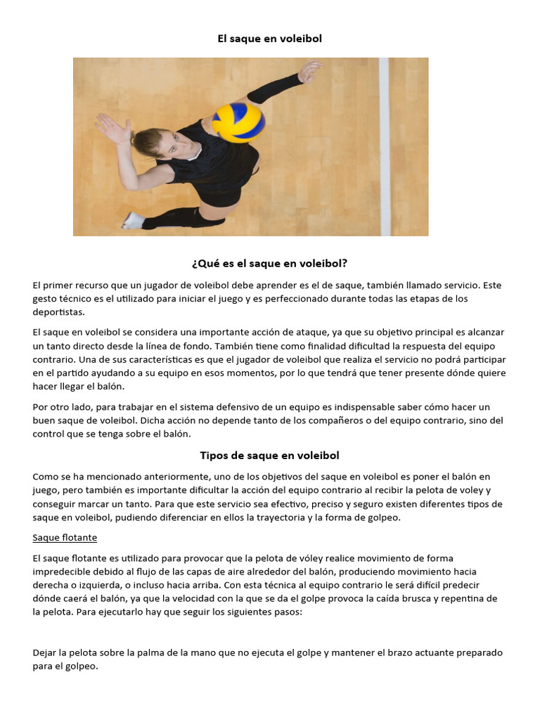 El Saque en Voleibol | PDF | Vóleibol