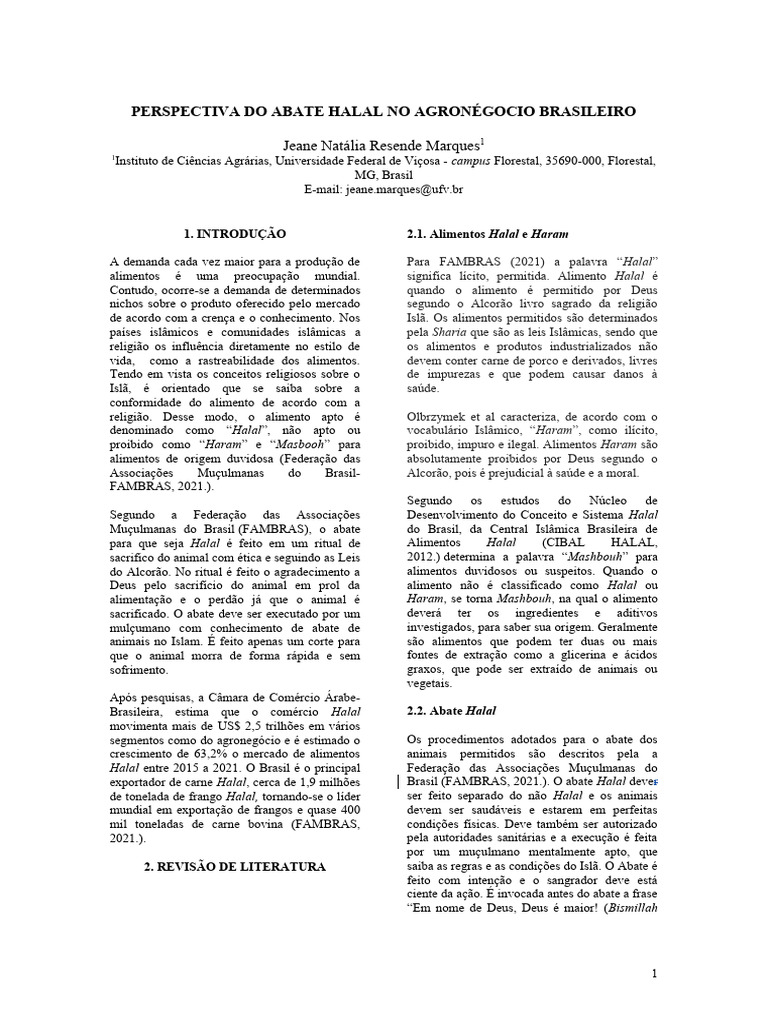 Abate Halal no Agronegócio Brasileiro | PDF | Brasil | Xaria