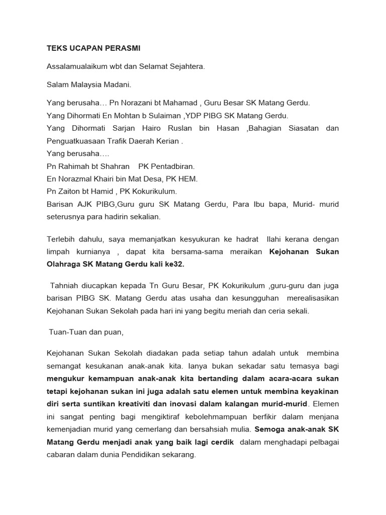 Ucapan Teks Perasmi Sukan Kali Ke 32 | PDF | Karier & Perkembangan