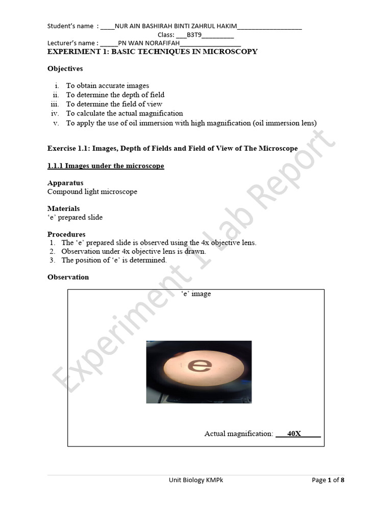 Lab Report Bio (Ain) | PDF | Microscope | Lenses