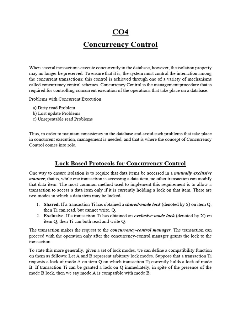 CO4 Notes Concurrency Control | PDF | Database Transaction | Computer Data