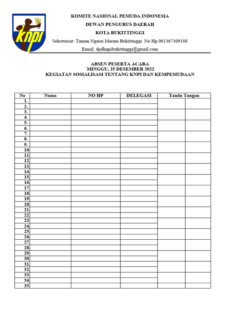 Absen Peserta Acara | PDF