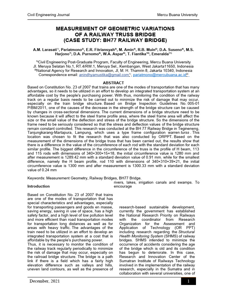 Measurement of Geometric Variations of A Railway Truss Bridge (Case ...