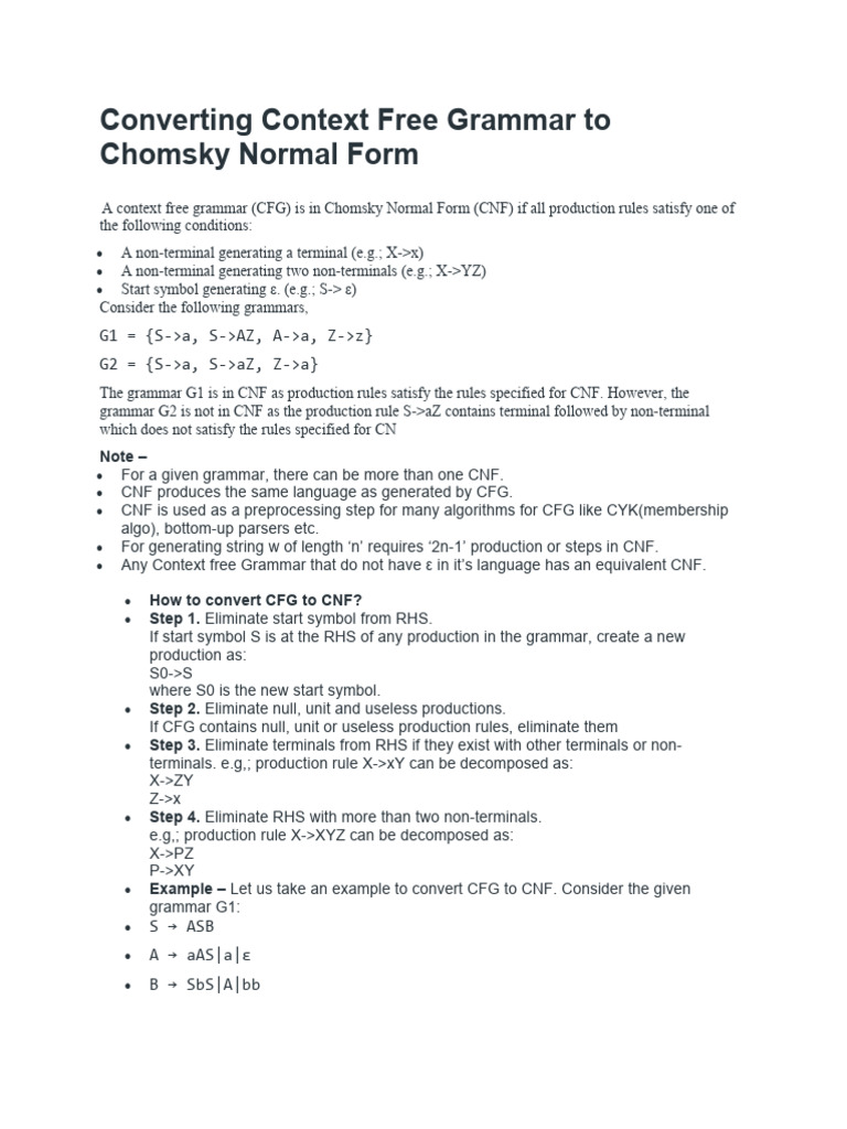 Converting CFG To Chomsky Normal Form | PDF | Theoretical Computer Science | Computer Science