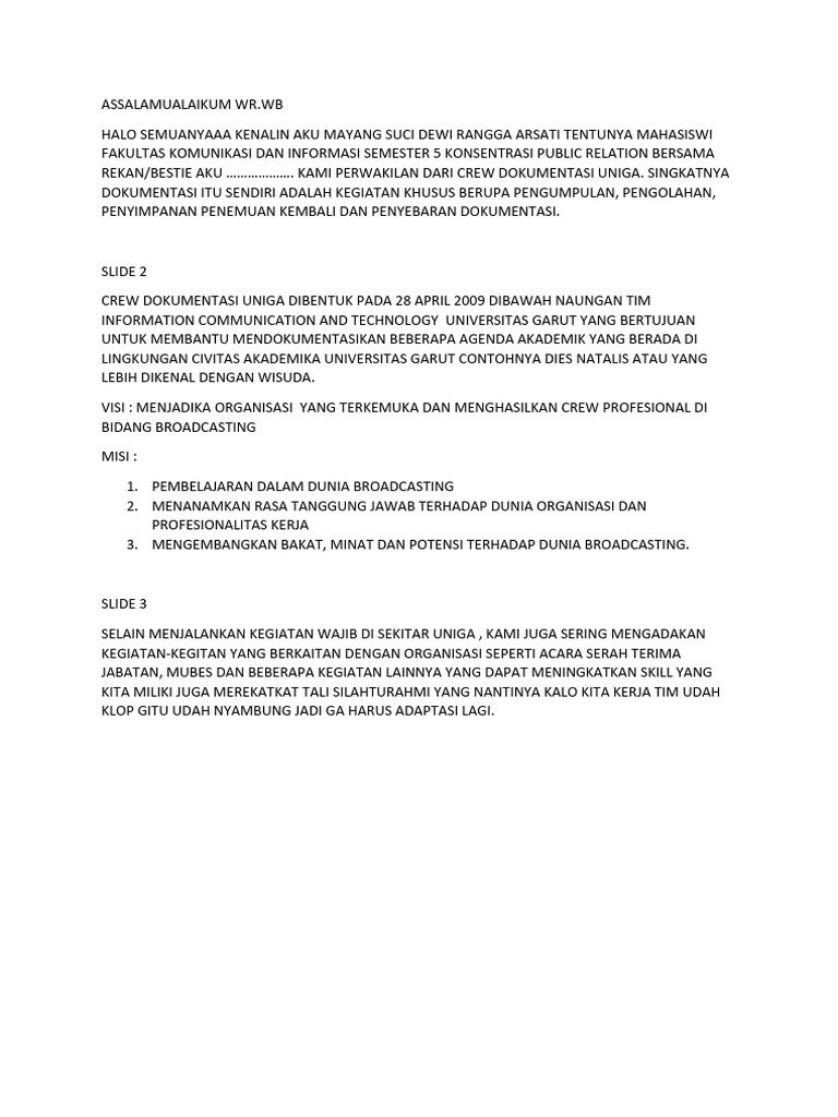 Profil Crew Dokumentasi UNIGA | PDF