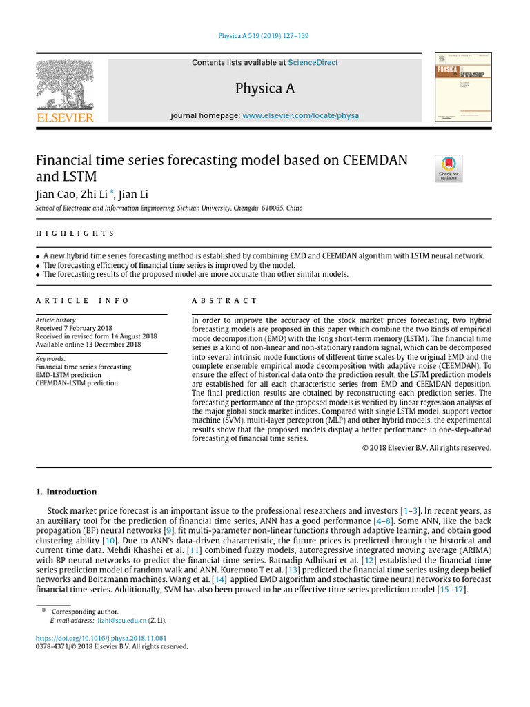 Financial Forecasting with CEEMDAN-LSTM | PDF | Time Series | Support Vector Machine