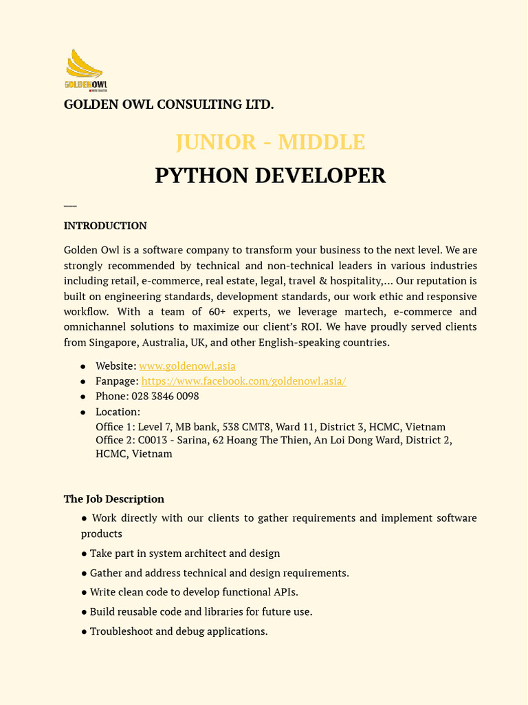 Go JD Python Developer | PDF | Software Engineering | Computing