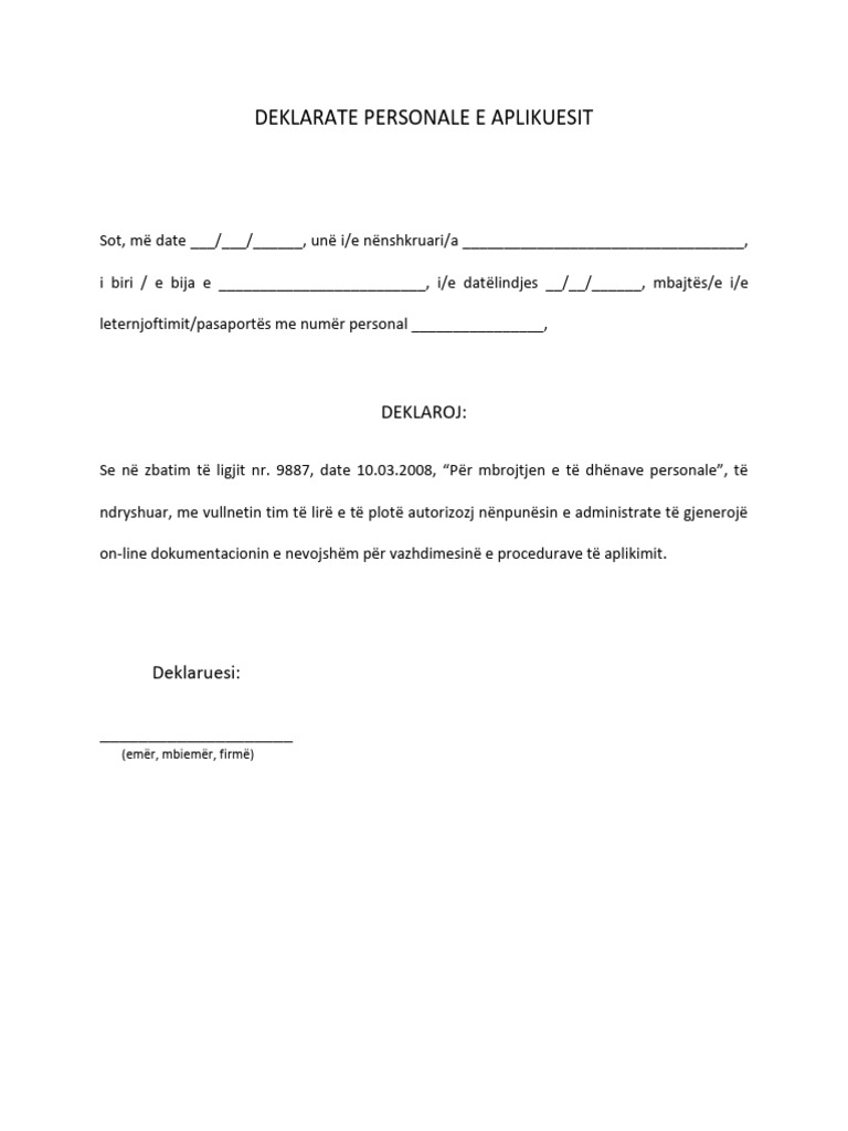 Deklarate Personale e Aplikuesit | PDF