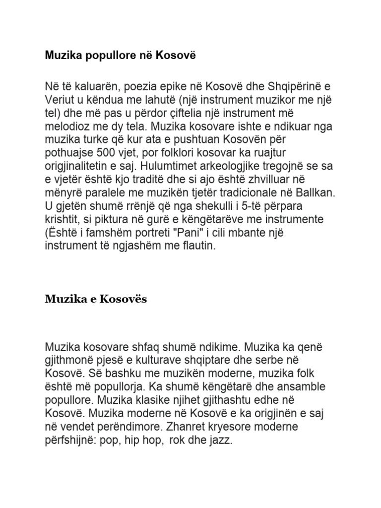 Muzika Popullore Në Kosovë | PDF