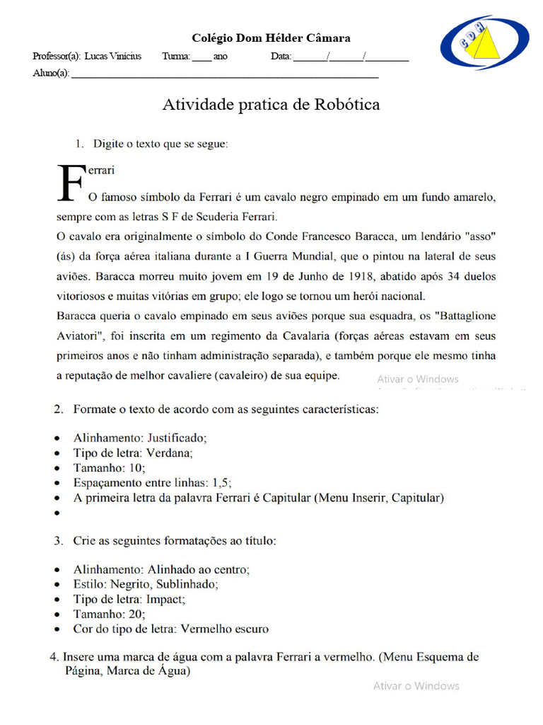 Atividade de Robótica Aula Pratica! | PDF