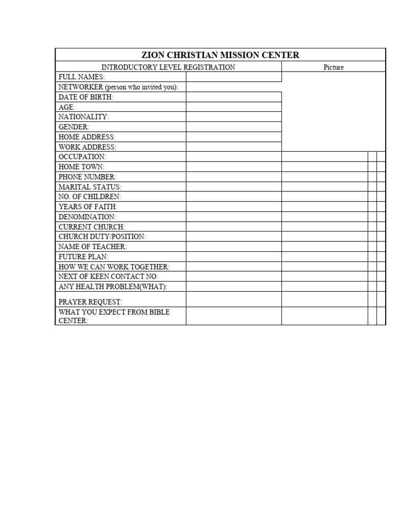 Zion Christian Mission Registration Form | PDF