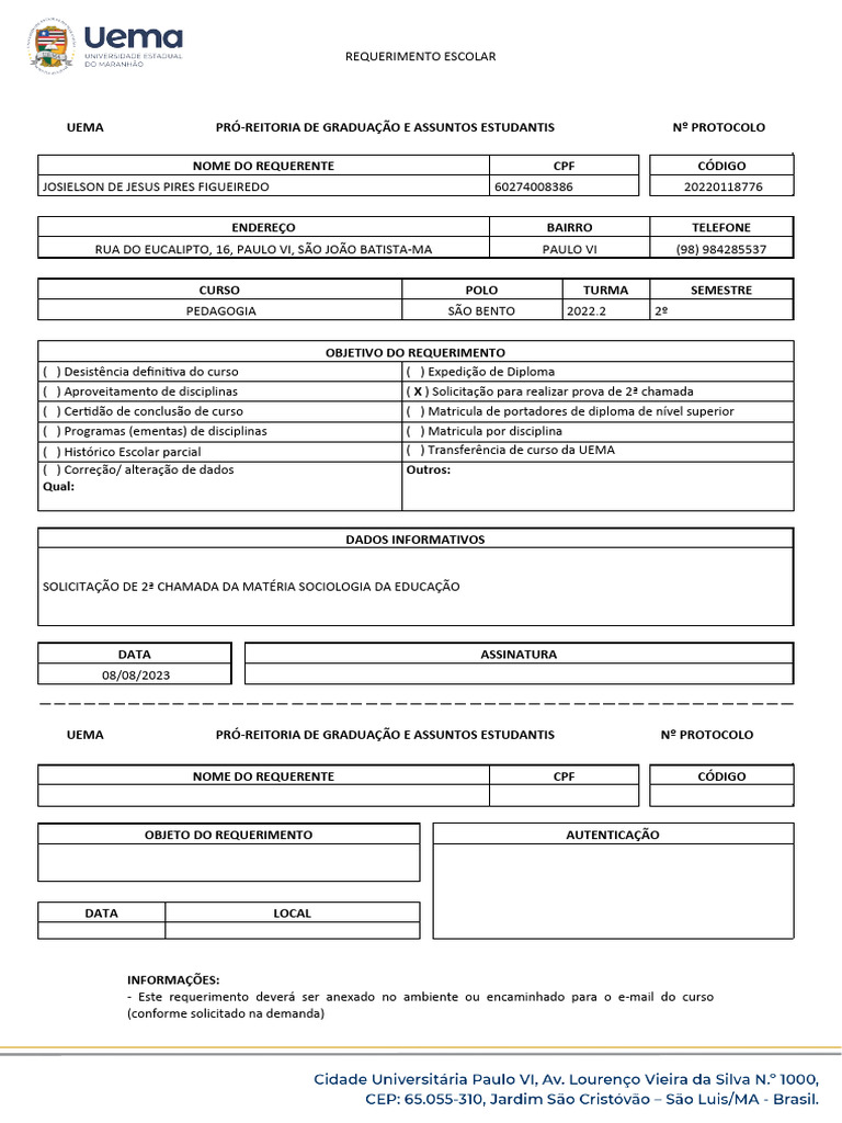 Requerimento Escolar | PDF