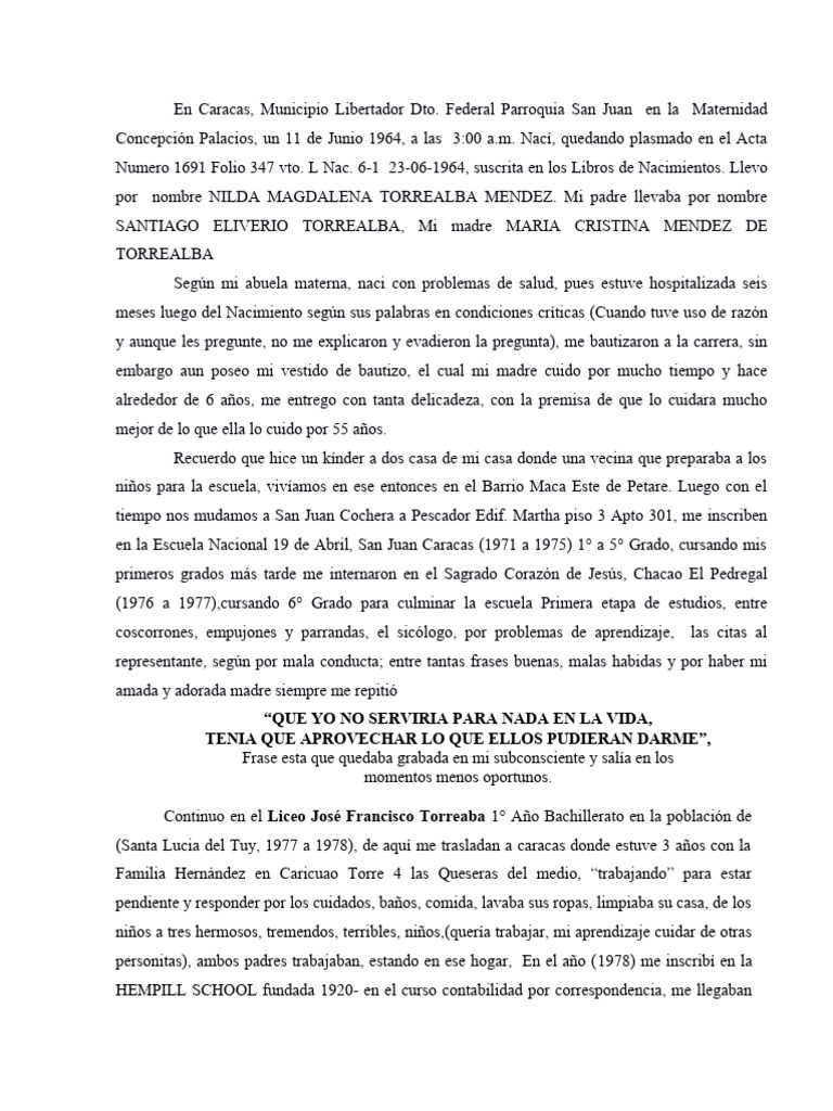 Biografia Nilda Torrealba | PDF | Contabilidad | Microsoft Windows