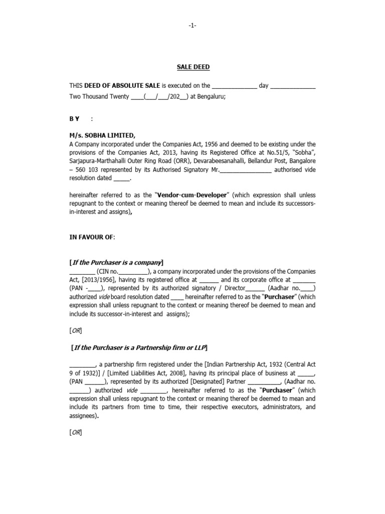 Proforma Sale Deed Neopolis | PDF | Deed | Covenant (Law)