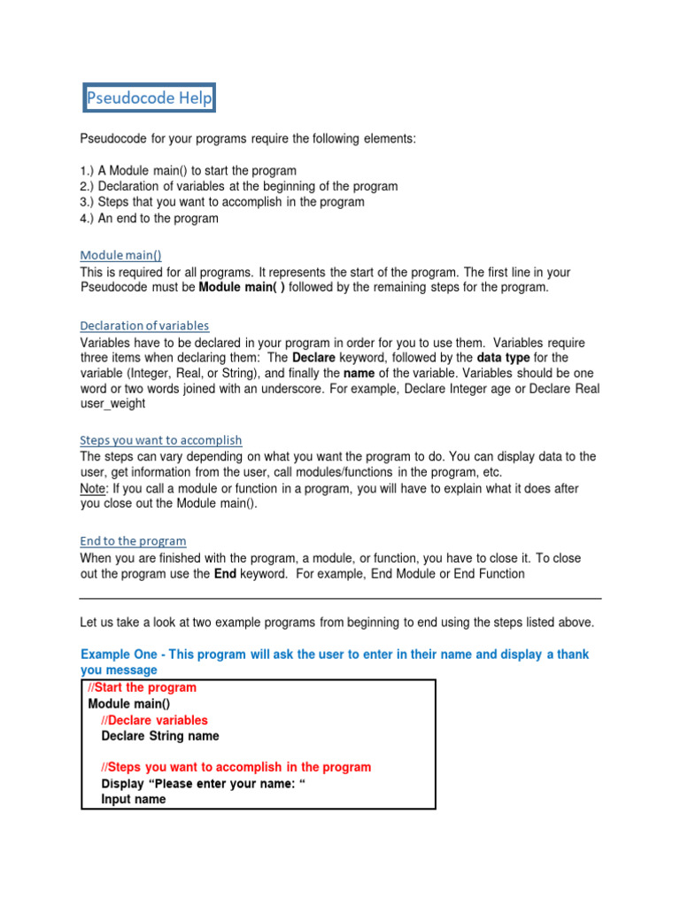 Pseudocode Help Pdf Summation Variable Computer Science 2052