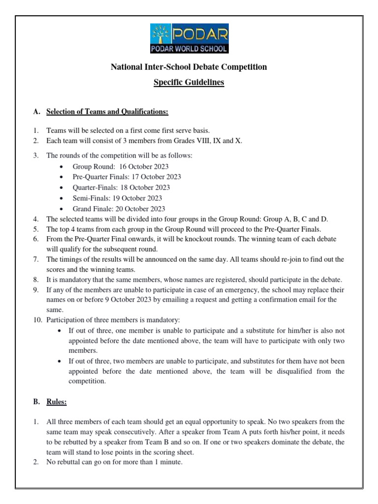 National Inter-School Debate Guidelines | PDF | Argument