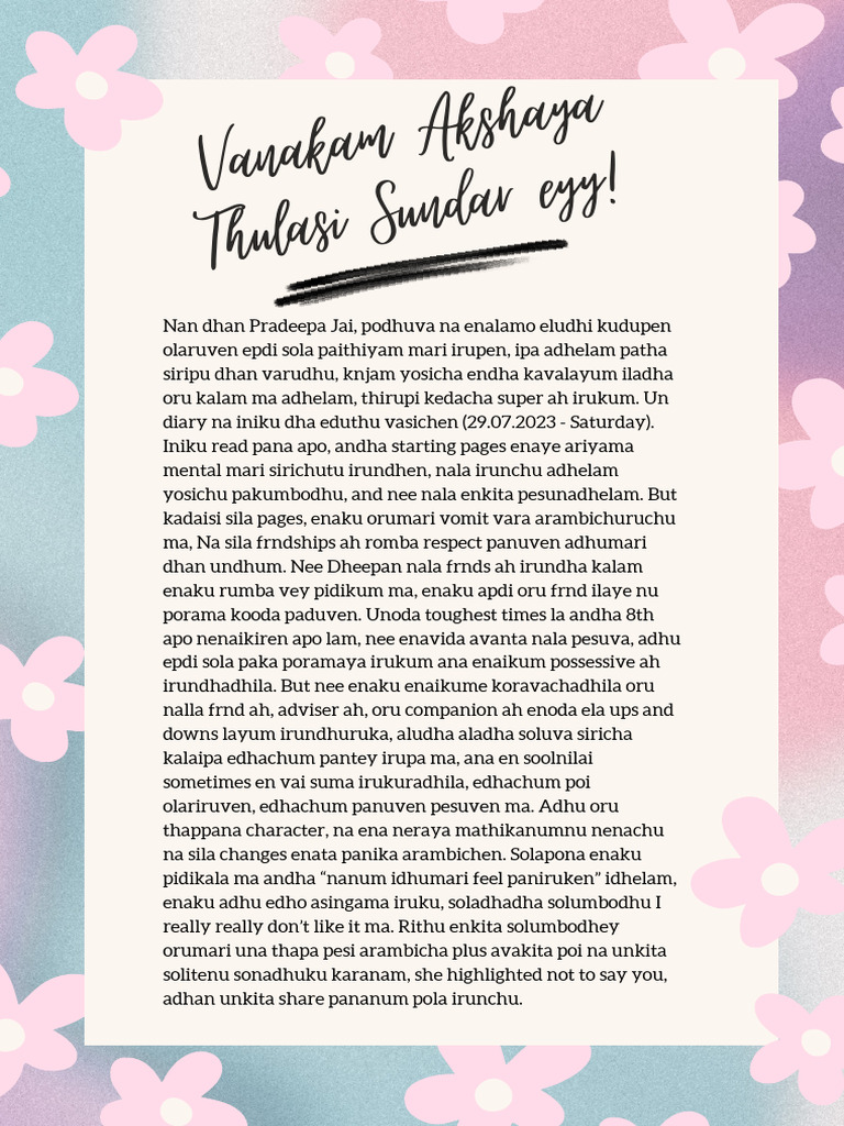 Pink & Purple Pastel Gradient Cute Floral Thank You Letter | PDF