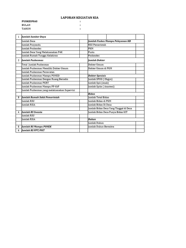 Form Lap. KIA Puskesmas | PDF