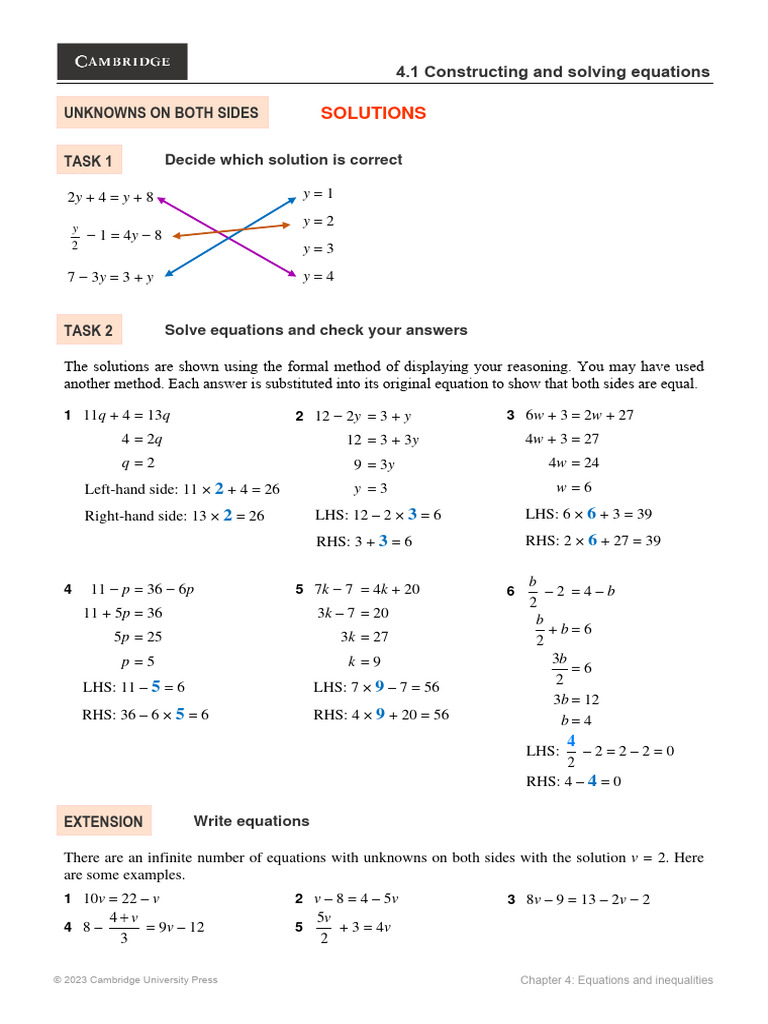 Unknowns On Both Sides SOLUTIONS | PDF | Equations | Mathematics