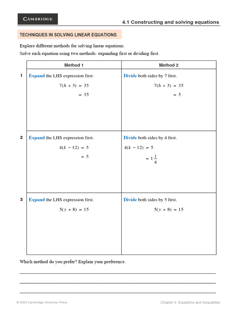 Techniques in Solving Linear Equations | PDF