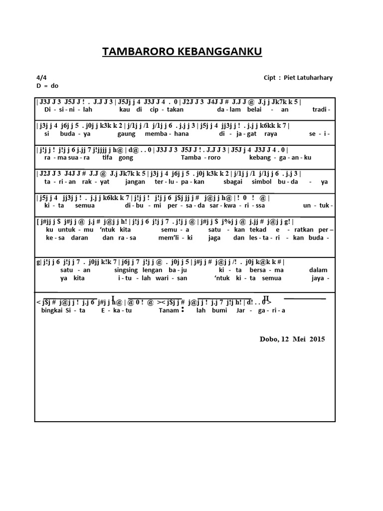 Nyanyian Tambaroro Kebanggaanku | PDF