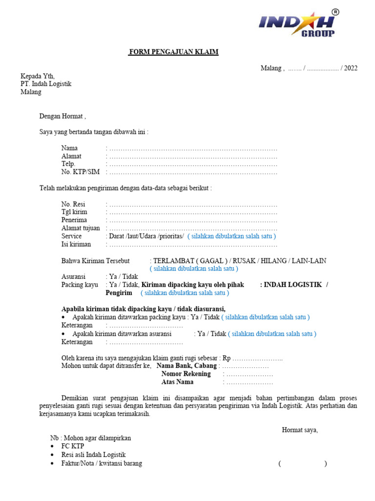 Form Pengajuan Klaim | PDF