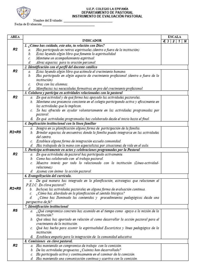 Formato de Evaluacion Pastoral | PDF | Evaluación | Plan de estudios